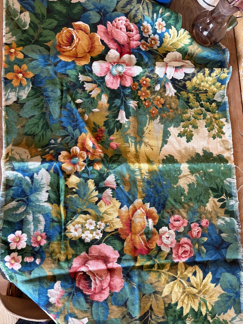 Vintage Sanderson Floral Linen Fabric – English Designer Textile 1992 ...