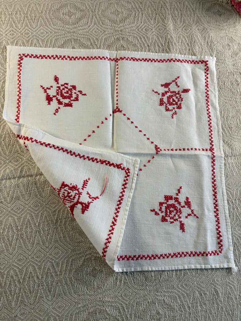 Vintage Red Cross Stitch Linen Table Cloth – Scandinavian Folk ...