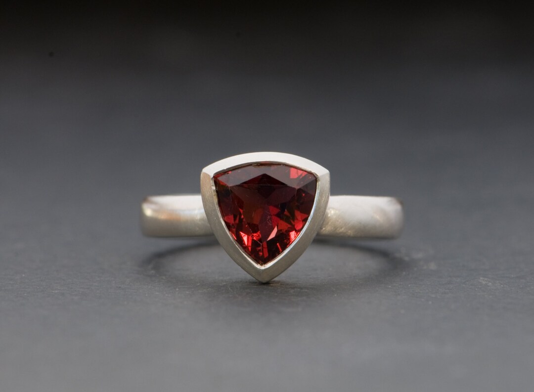 Red Garnet Trillion Engagement Ring, Red Gemstone Ring in Sterling ...
