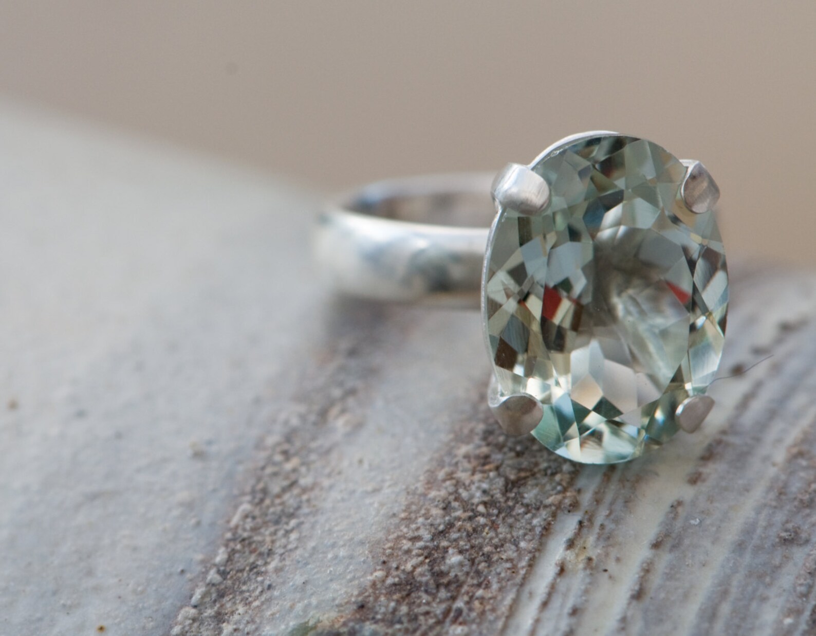 Large Oval Green Amethyst Statement Ring Silver, Green Gem Statement ...