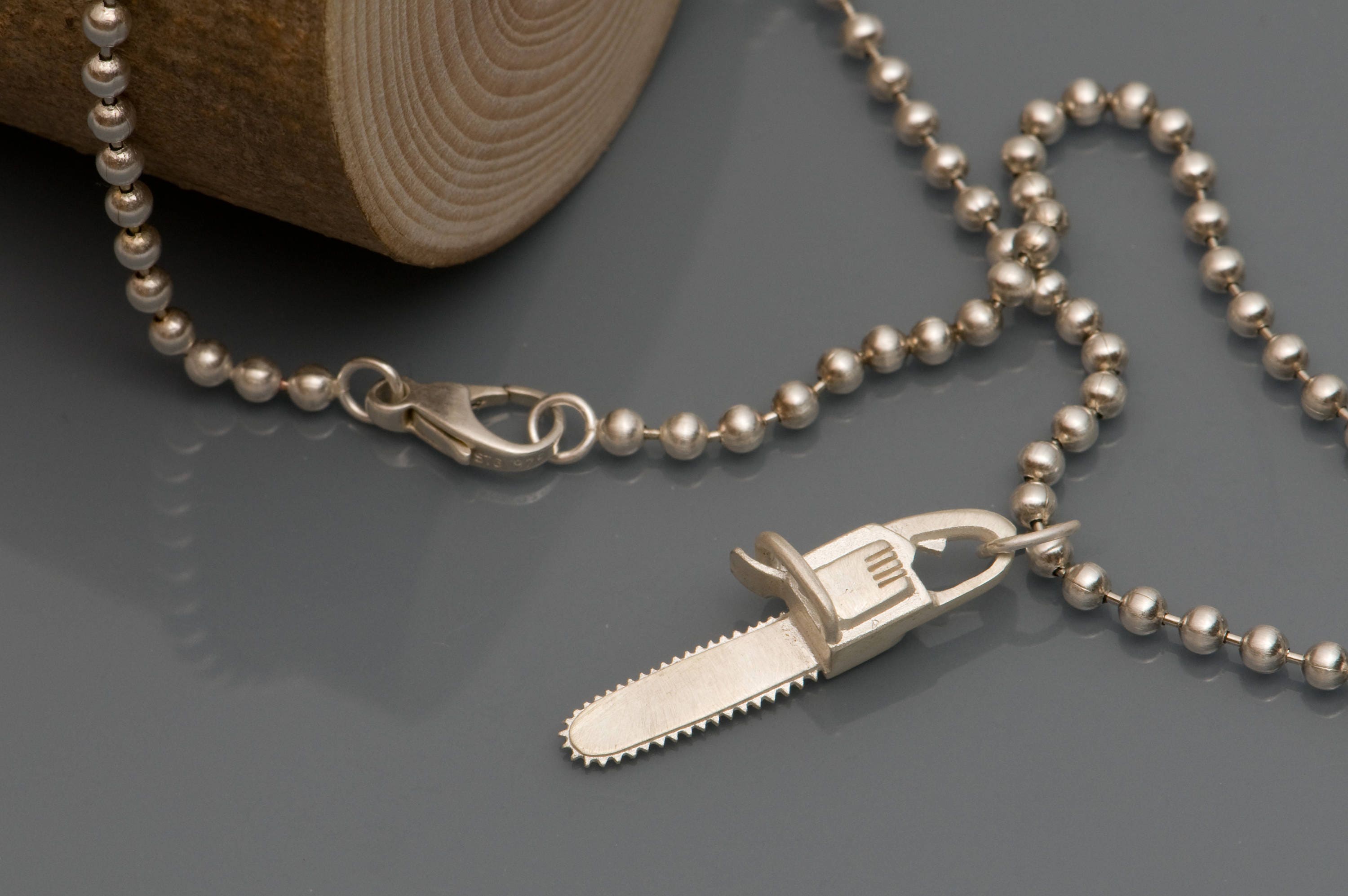 Chainsaw Necklace in Sterling Silver, Christmas Gift Chainsaw Necklace in Sterling Silver, Christmas Gift