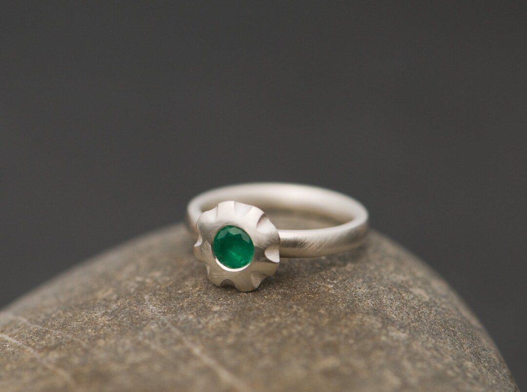 Emerald Engagement Ring in Silver, Small Emerald Ring - Etsy