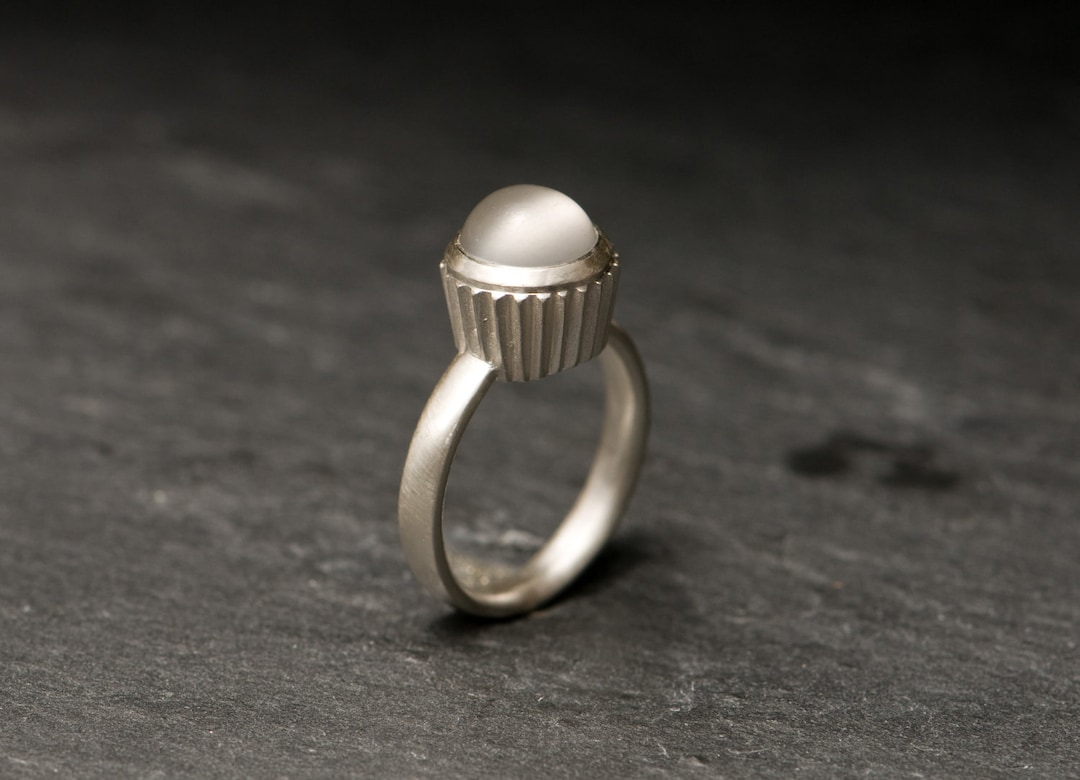 Moonstone Cabochon Ring – Recycled Sterling Silver Cupcake Design - Etsy