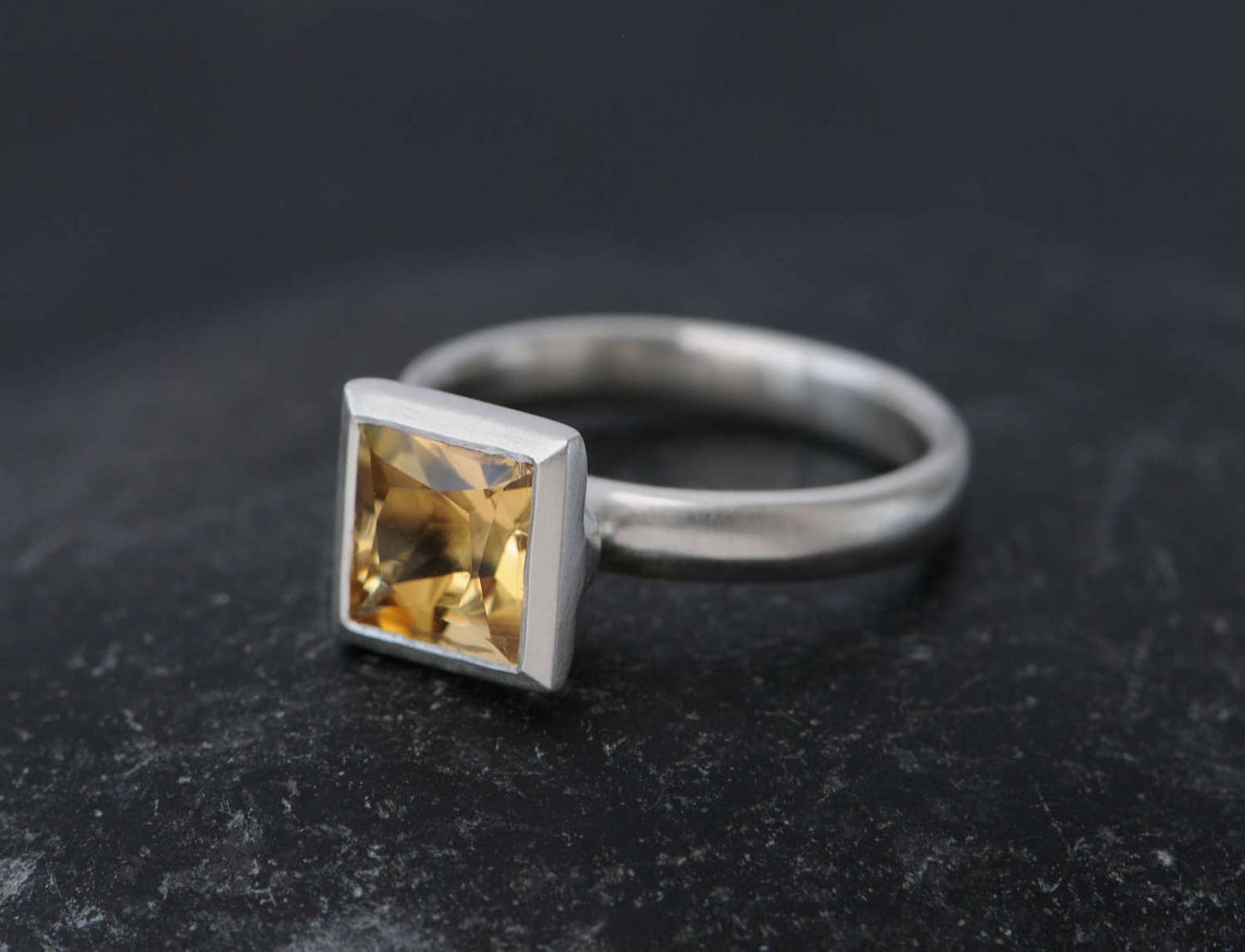 Square Citrine Engagement Ring, Princess Cut Yellow Stone Ring - Etsy UK