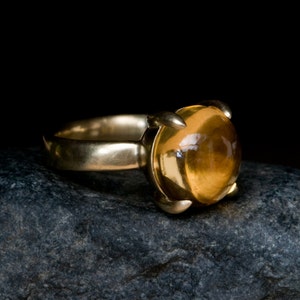 Large Citrine Cab Ring in 18K Gold, Big Yellow Gem Ring, Gift for Her ...