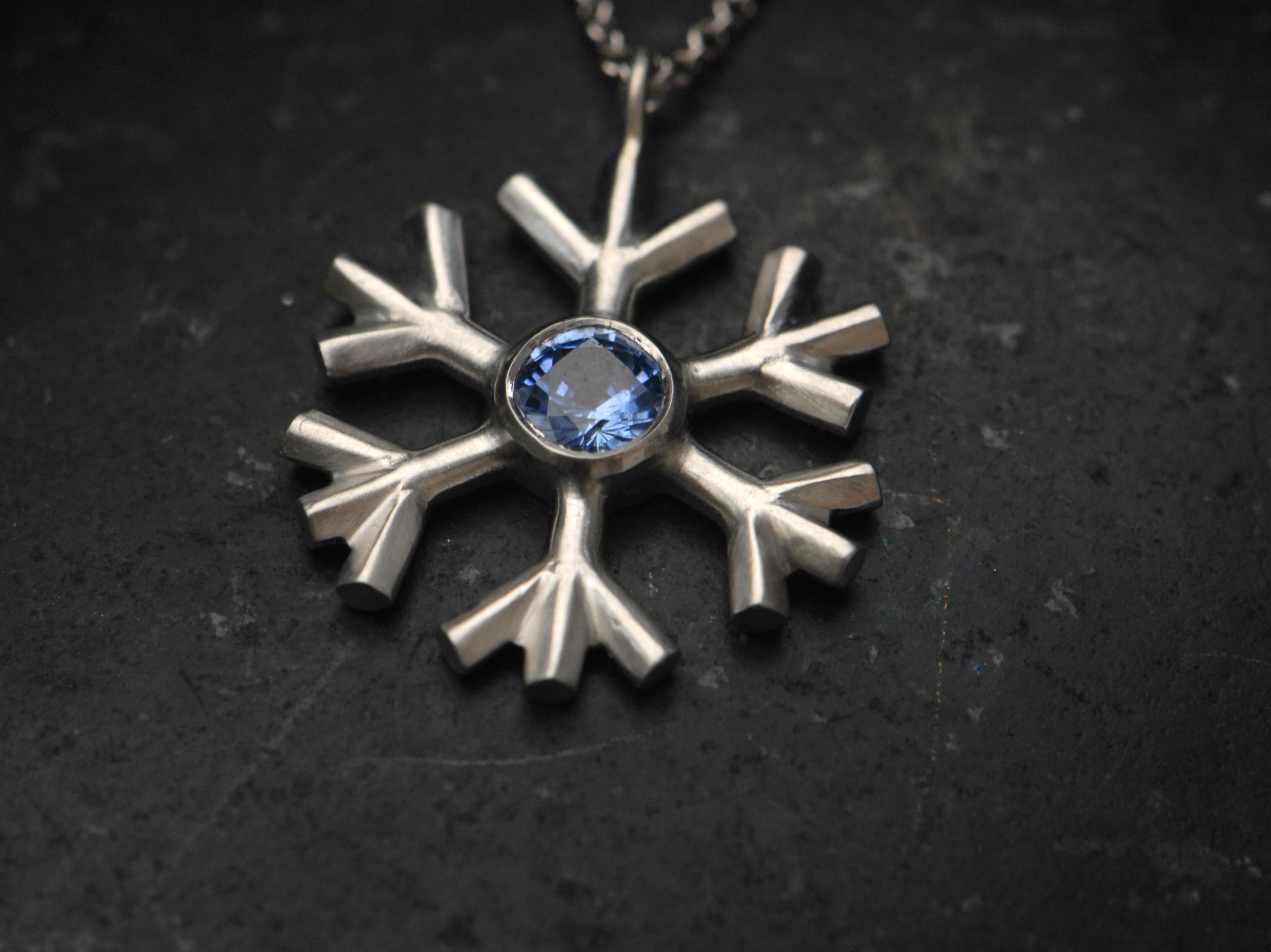 Blue Sapphire Snowflake Necklace in 18K Gold - Snowflake Pendant ...