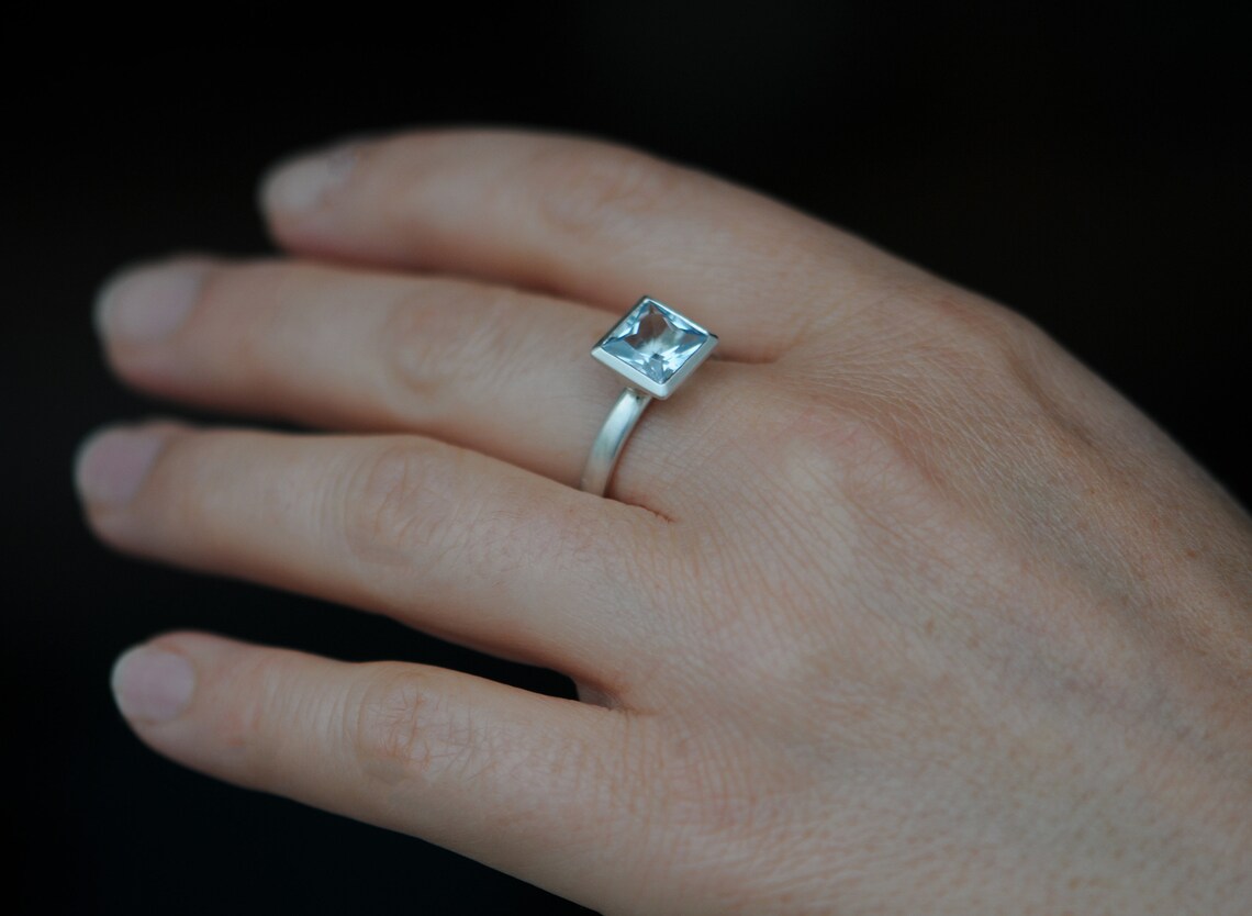 Princess Cut Aquamarine Engagement Ring in Silver - Square Aquamarine ...