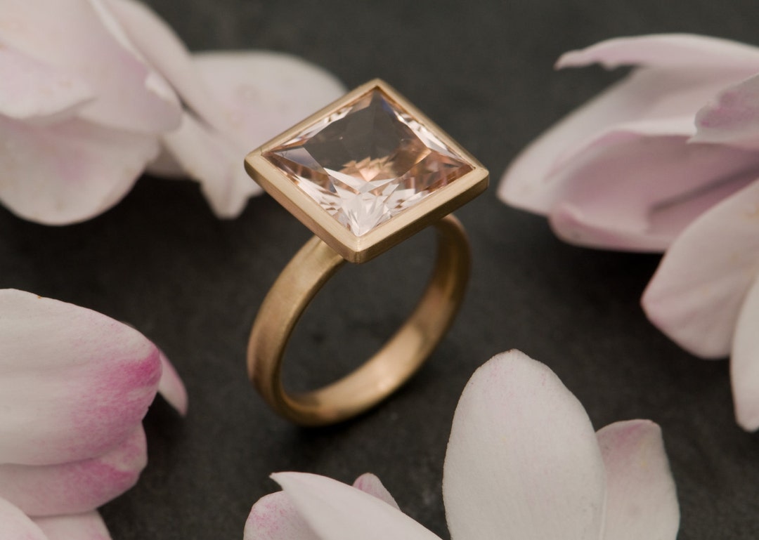 Princess Cut Morganit Ring in 18K Rose Gold Morganit Statement Ring Etsy