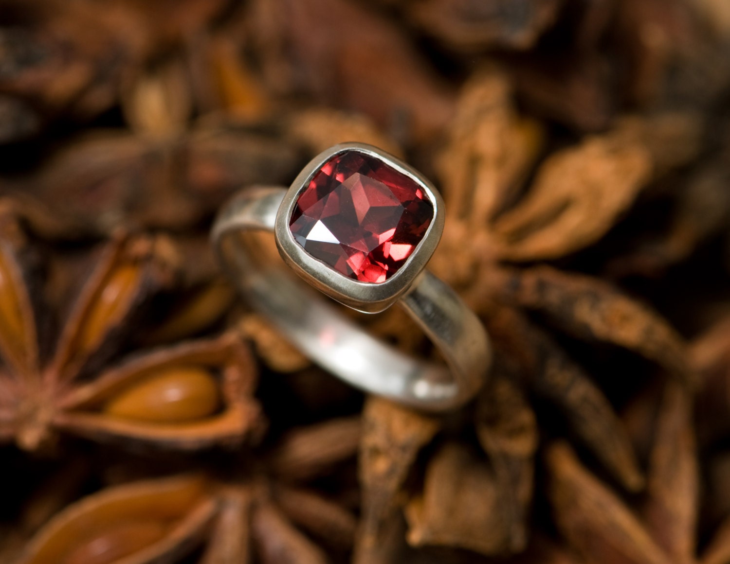 Red Garnet Cushion Cut Ring in Silver, Gift for Mom - Etsy