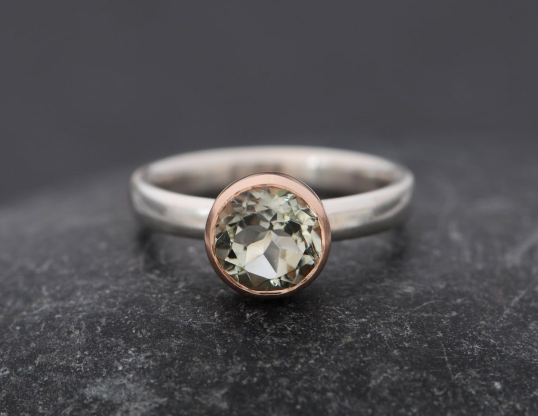 Green Amethyst Engagement Ring in Rose Gold and Silver, Gift for Her - Etsy