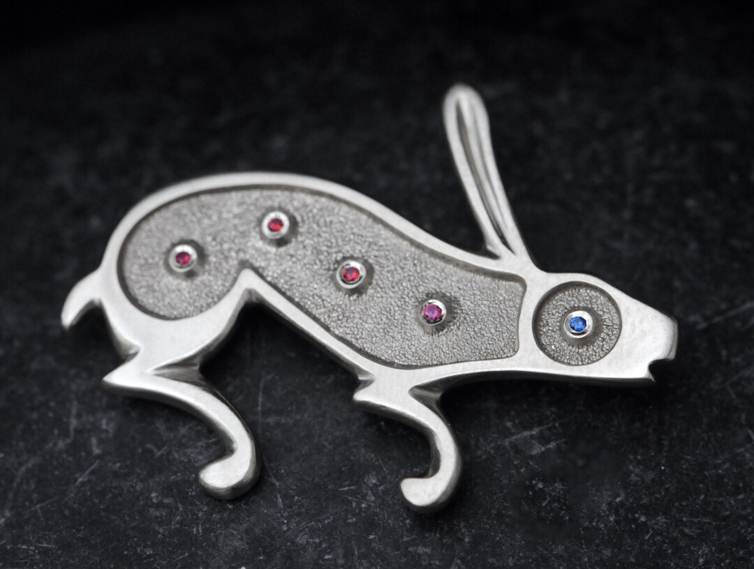 Silver Rabbit Brooch With Rubies and Sapphire, Ruby Rabbit Brooch, Gift Ideas - Etsy UK