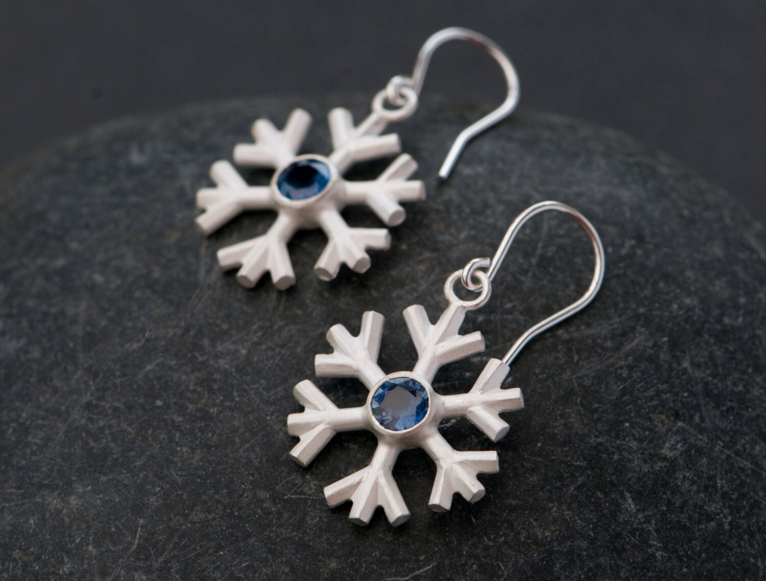 Blue Sapphire Snowflake Earrings in Silver Sapphire Pendant | Etsy