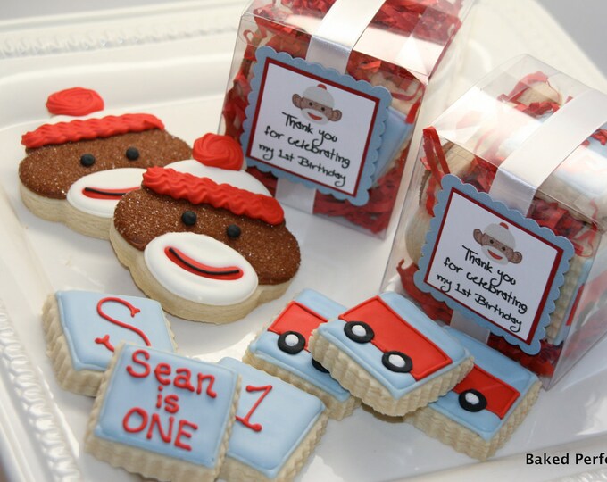 Sock Monkey Cookies in a Box//hand Decorated Sugar Cookies in - Etsy