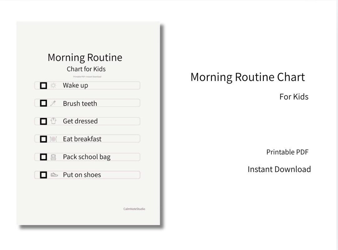 Morning Routine Chart for Kids Printable, Visual Schedule for Toddler ...