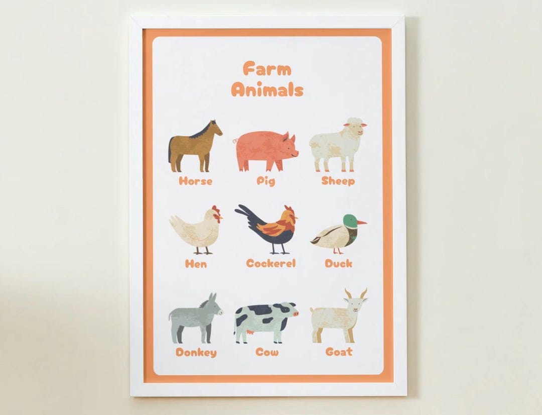 Farm Animal Poster - Nursery Art Print - Educational Wall Art - Bedroom ...