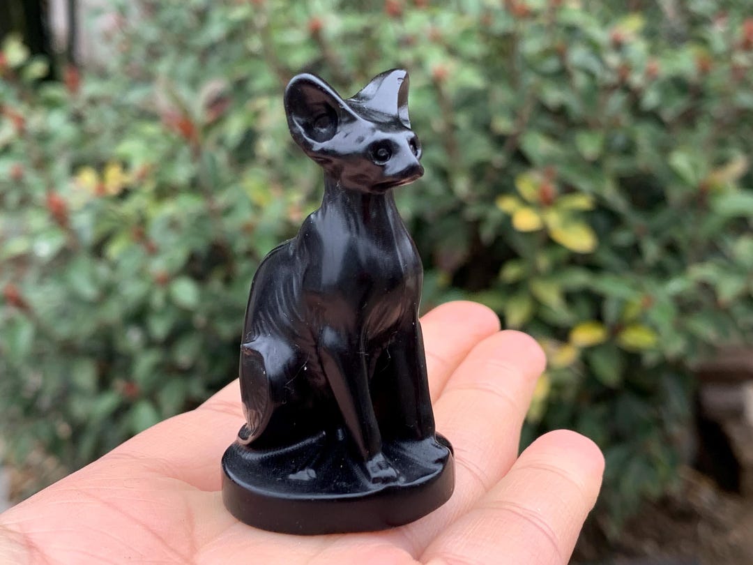 Hand Carved Obsidian Crystal Cat Statue: Home Decor Gift - Etsy