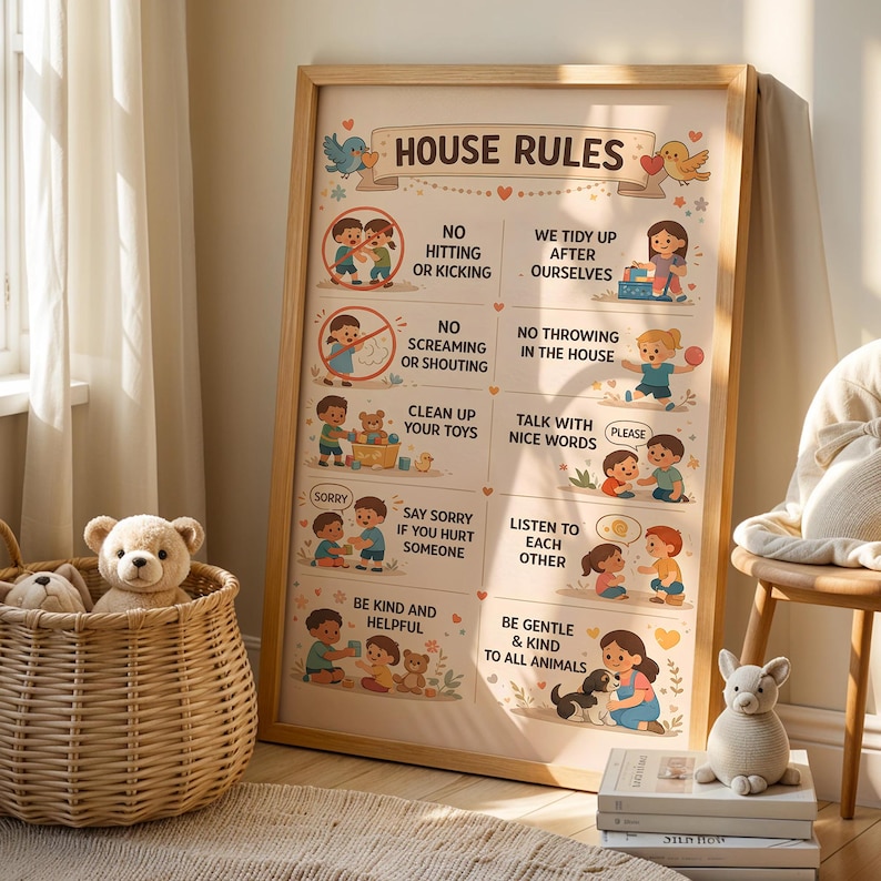 Kids House Rules Wall Art, Gentle Parenting Toddler Behavior Chart ...