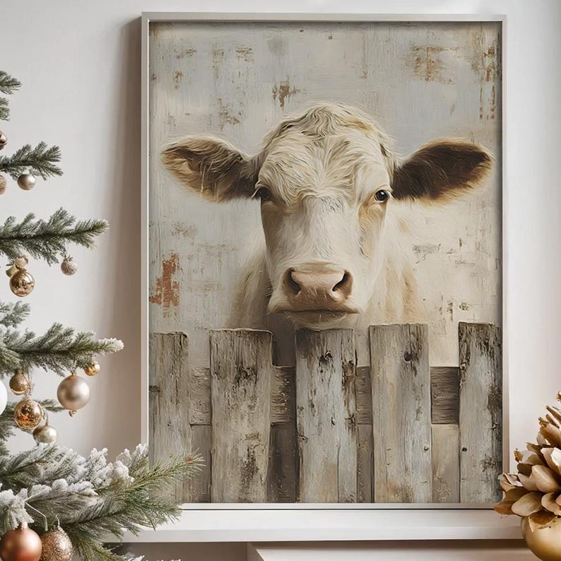Farmhouse Cow Portrait Print, Rustic Calf Animal Wall Art - Etsy