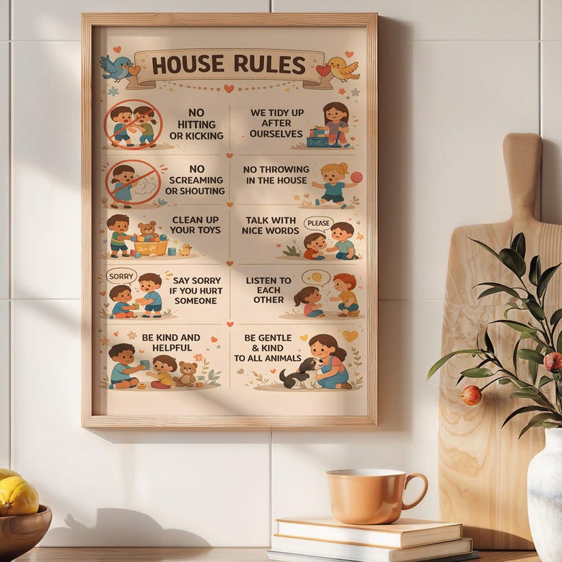 Kids House Rules Wall Art, Gentle Parenting Toddler Behavior Chart ...