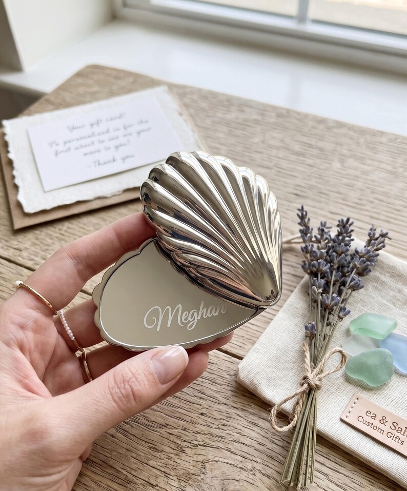 Personalized Shell Compact Mirror, Beach Wedding Bridesmaid Gift, Laser ...