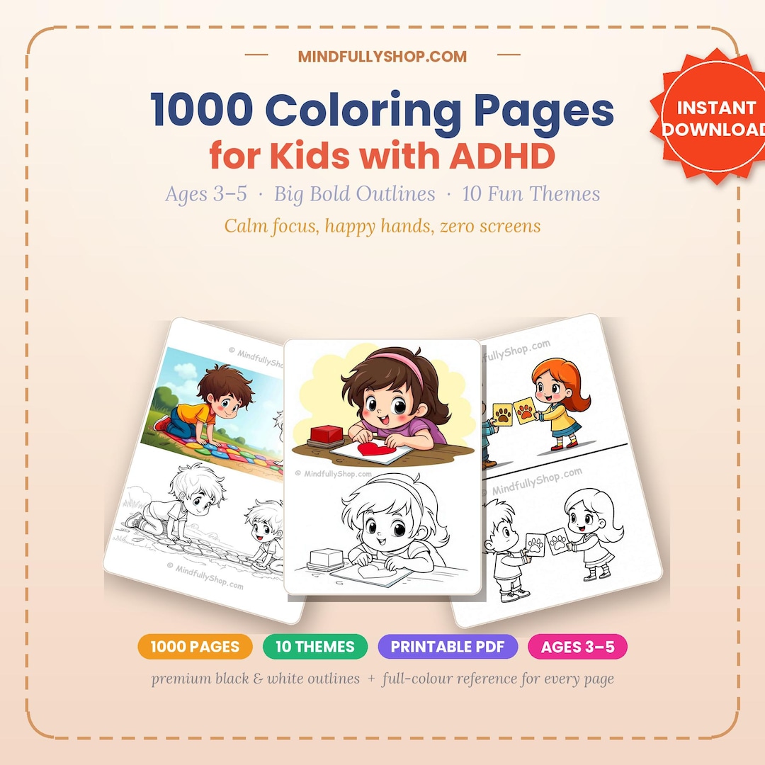 1000 Coloring Pages for Kids With ADHD Ages 3-5 | Printable Coloring ...