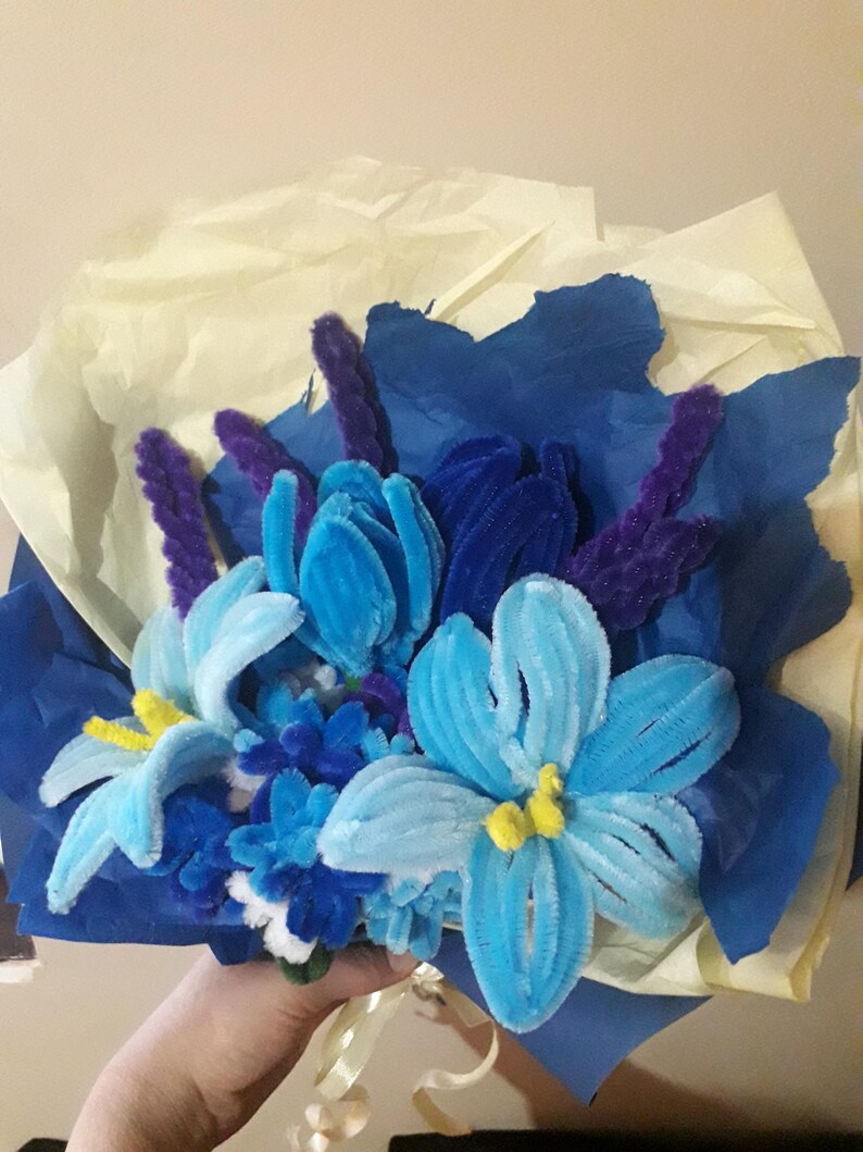 Pipe Cleaner Blue Flower Bouquet - Etsy