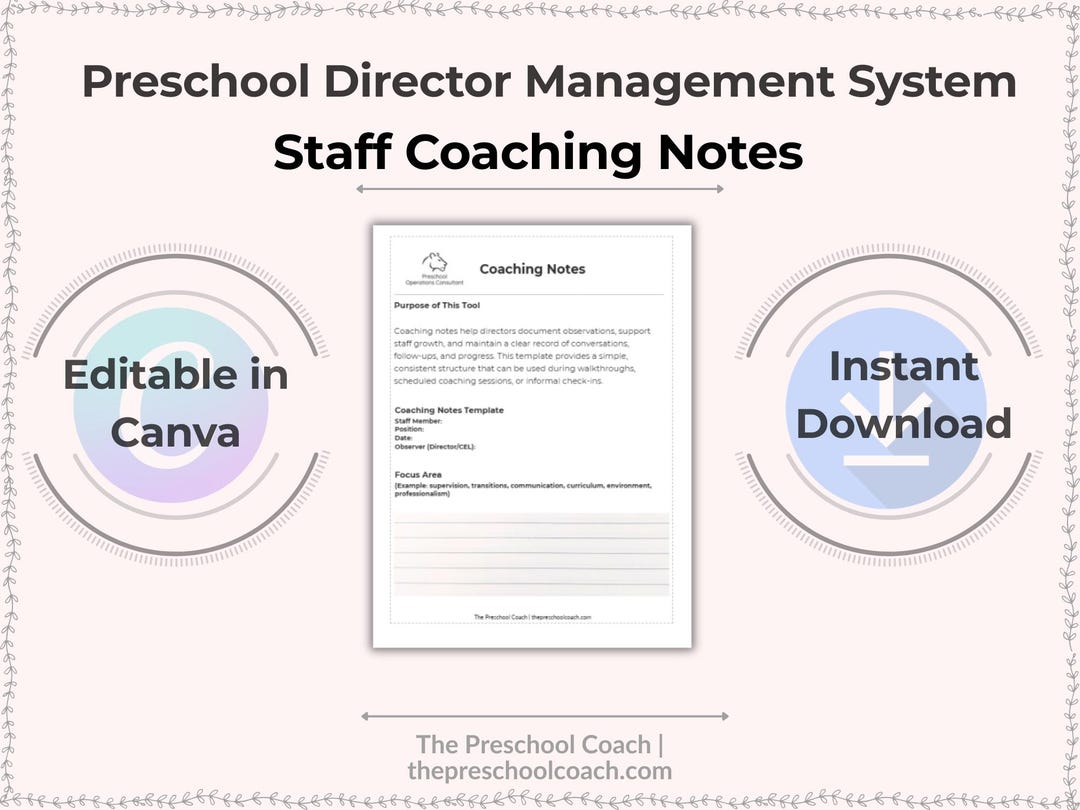 Staff Coaching Notes, Editable Canva Template, Preschool Director Tool ...