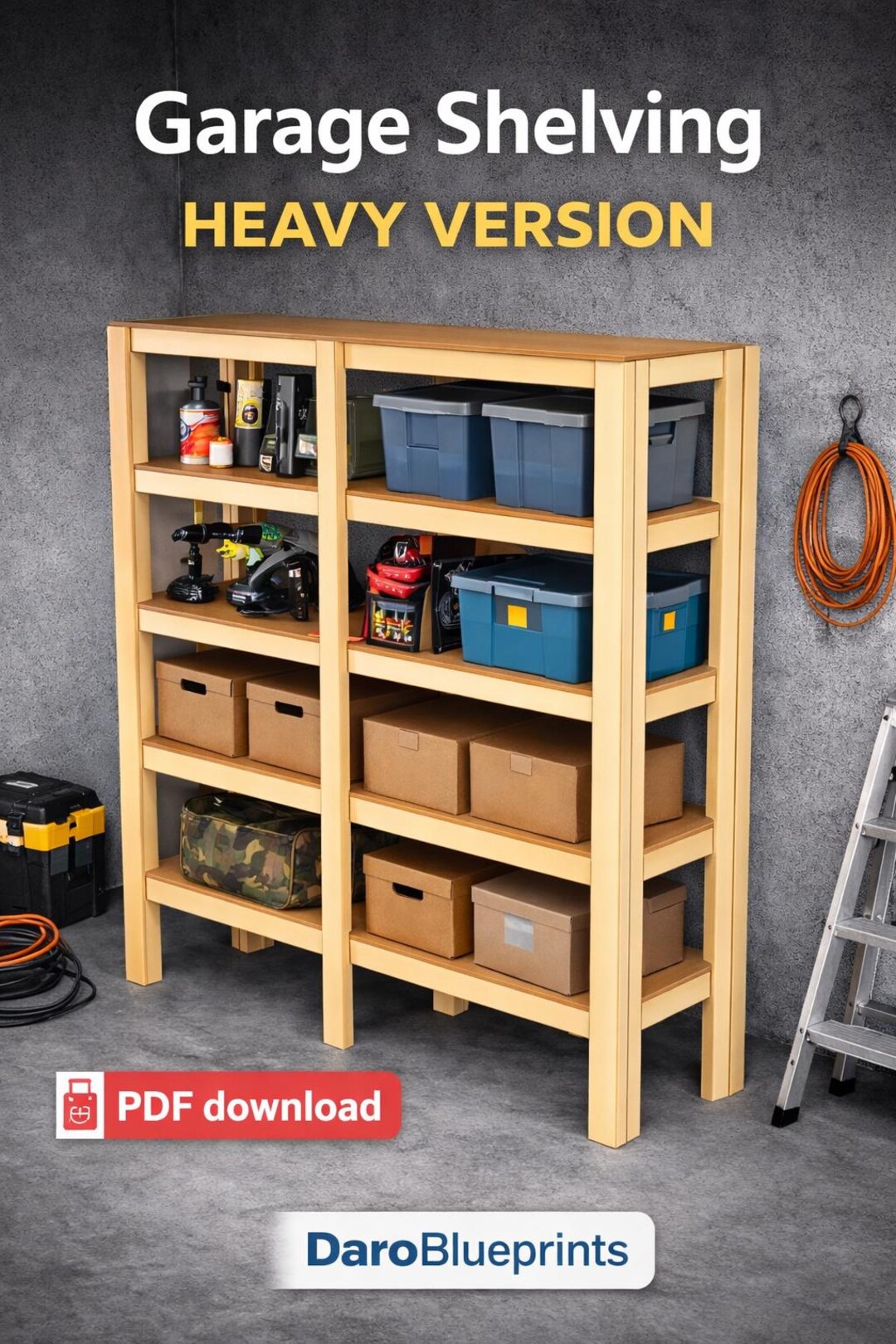 Heavy Duty Garage Shelving Plans 2400x2400x600 | Freestanding Workshop ...