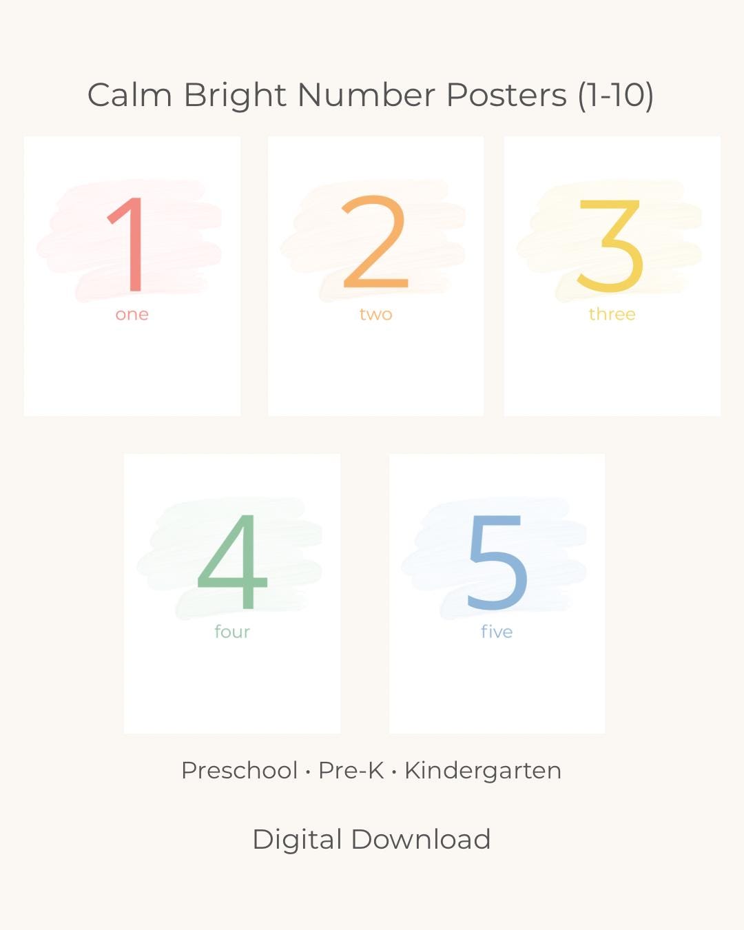 Calm Bright Number Posters 1-10 | Classroom Decor (digital Download) - Etsy