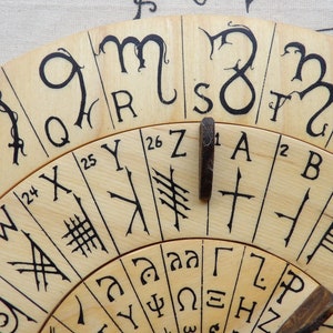 Cypher Wheel, Cipher Wheel, Wood, Theban, Ogham, Enochian, Rune Scripts ...