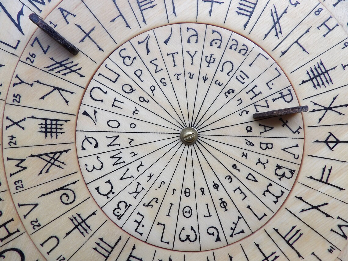 Cypher Wheel Cipher Wheel Wood Theban Ogham Enochian - Etsy
