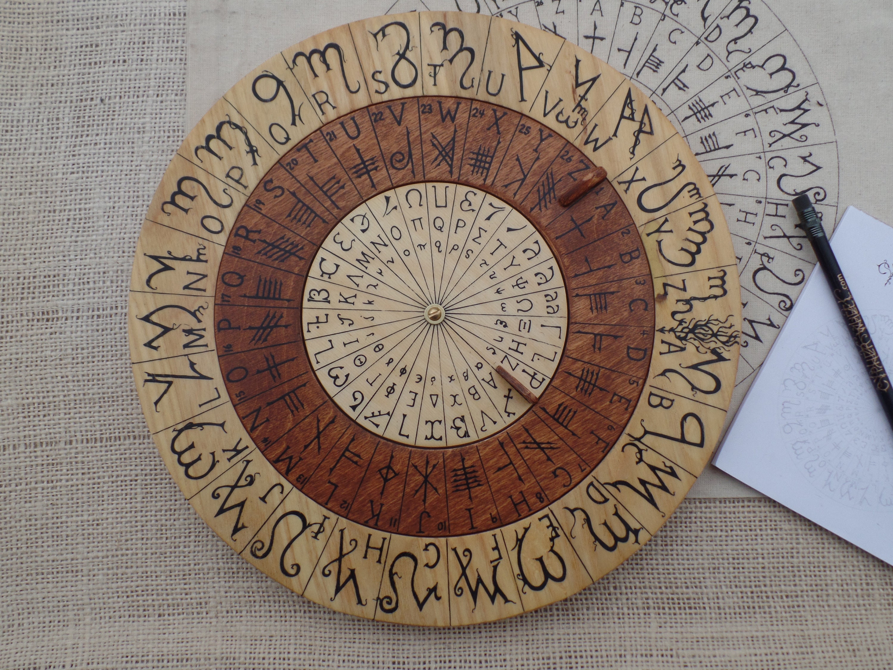 Cypher Wheel Cipher Wheel Wood with Theban Ogham Enochian | Etsy