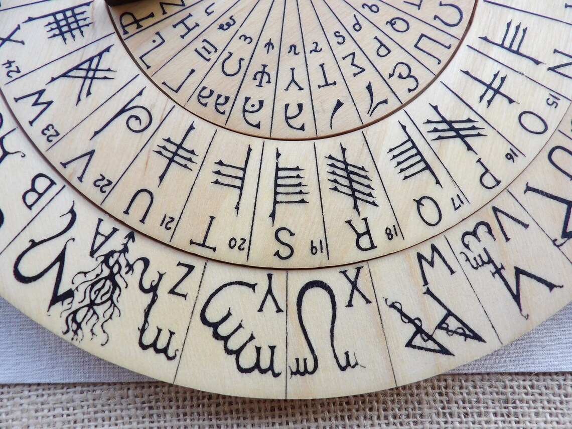 Cypher Wheel Cipher Wheel Wood Theban Ogham Enochian - Etsy