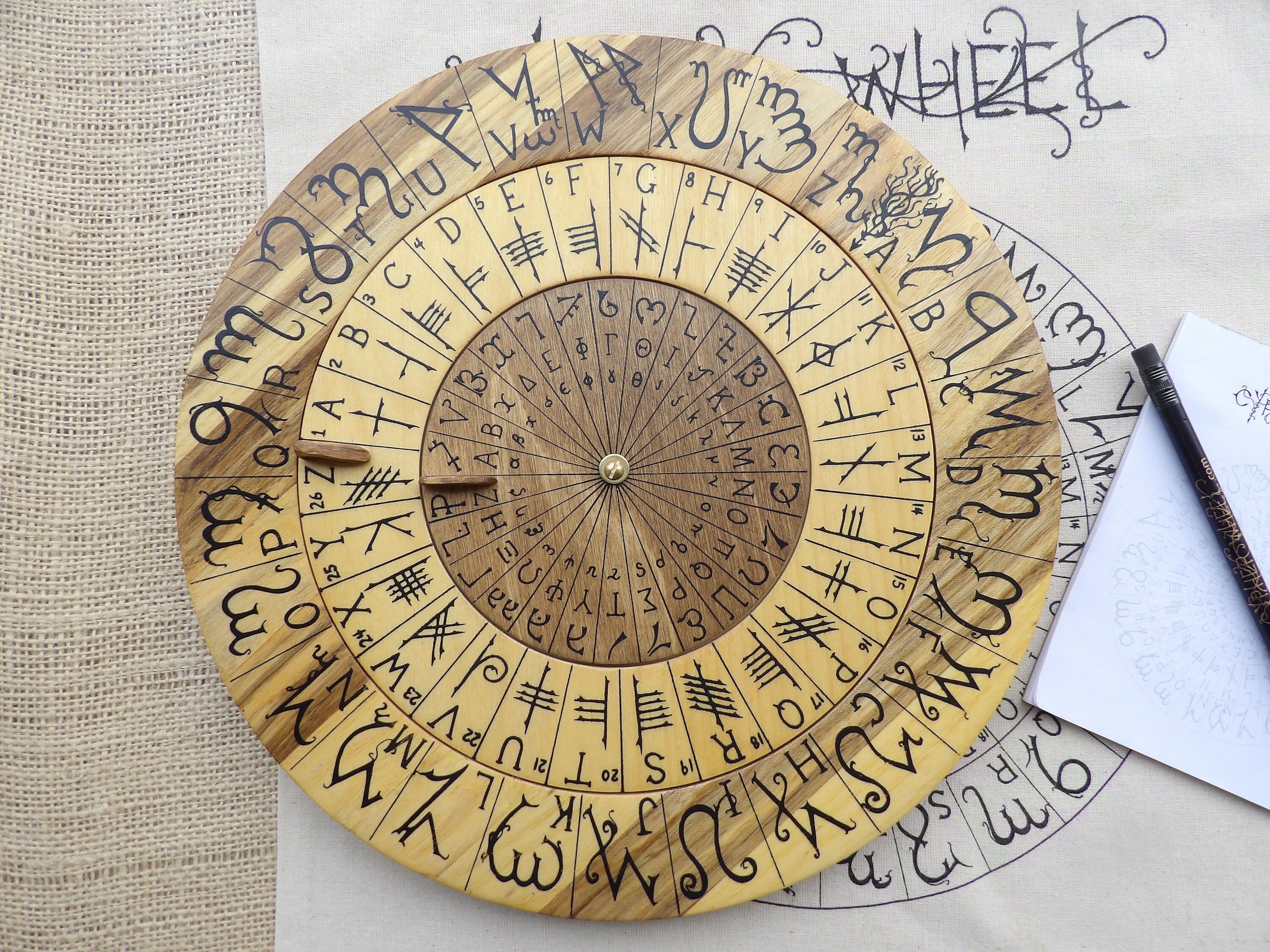 Cipher Wheel Cypher Wheel Wood Theban Ogham Enochian Rune | Etsy