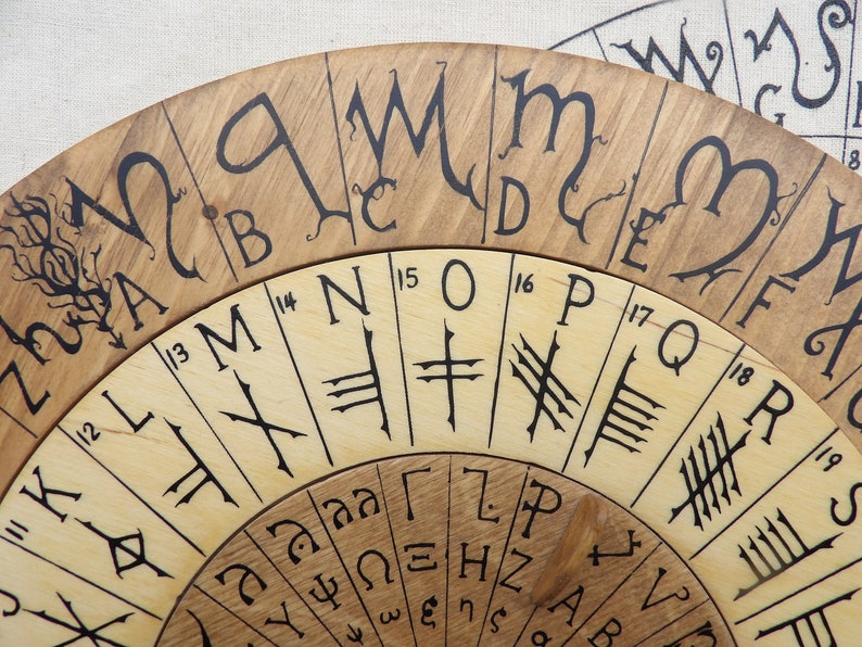 Cypher Wheel Cipher Wheel Wood Theban Ogham Enochian - Etsy