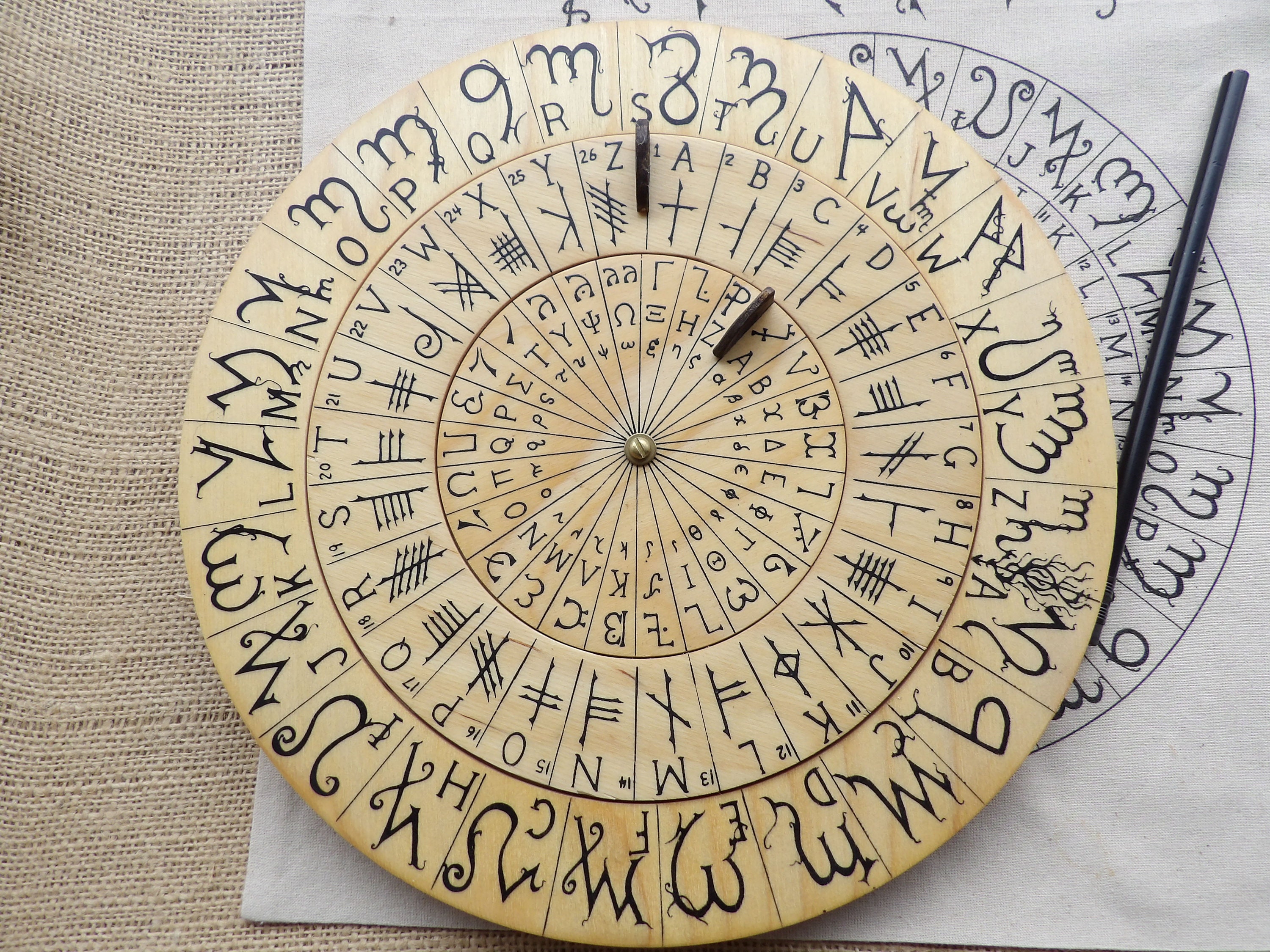 Cypher Wheel Cipher Wheel Wood Theban Ogham Enochian - Etsy