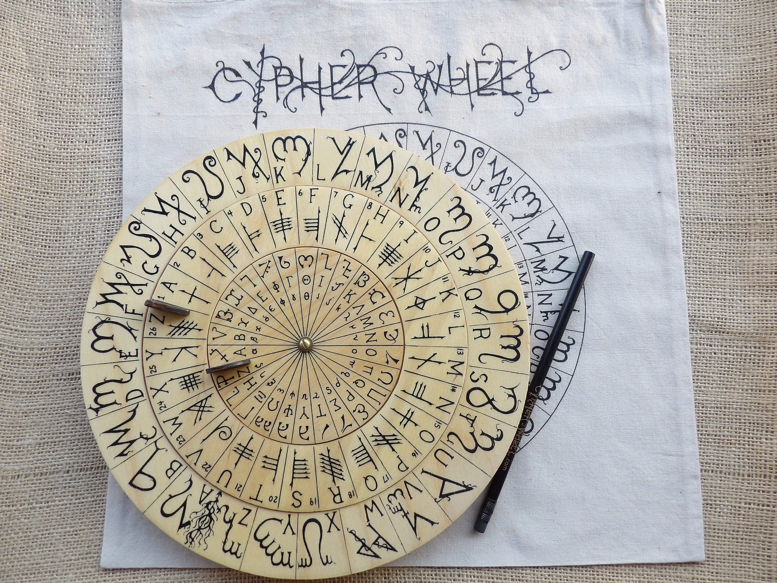 Cypher Wheel Cipher Wheel Wood Theban Ogham Enochian - Etsy