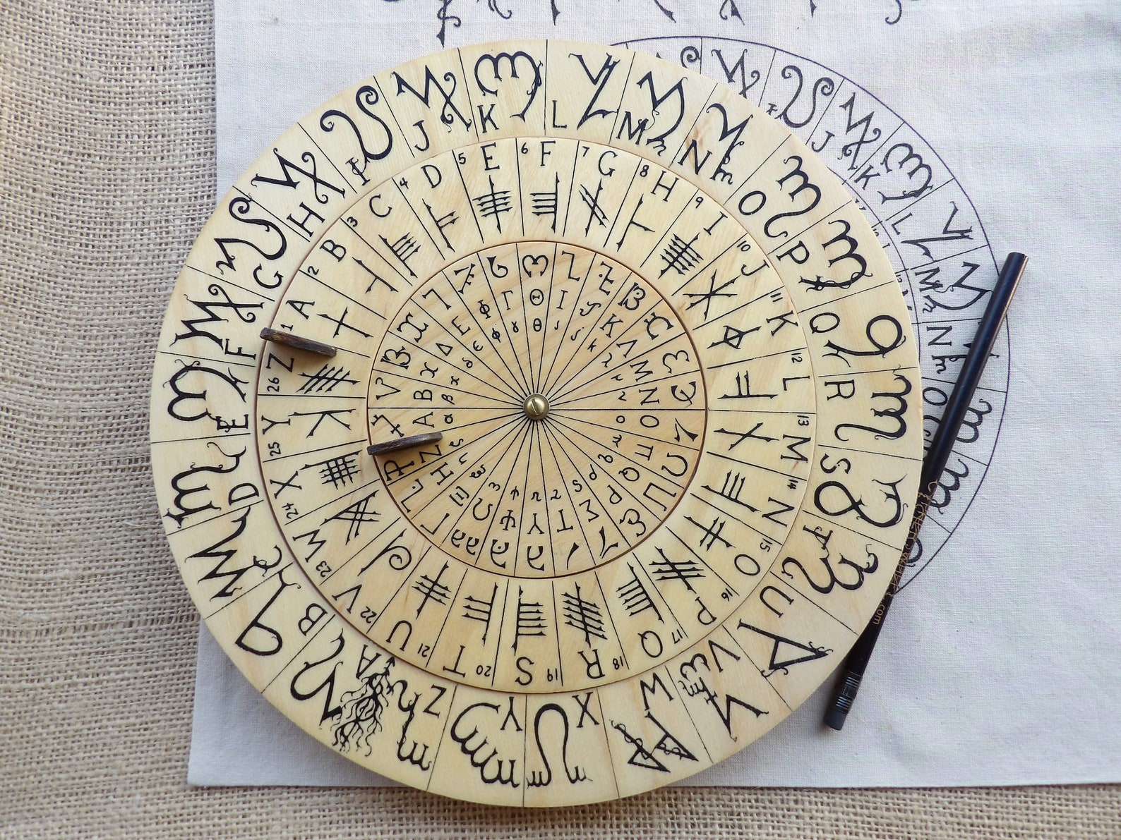 Cypher Wheel Cipher Wheel Wood Theban Ogham Enochian - Etsy