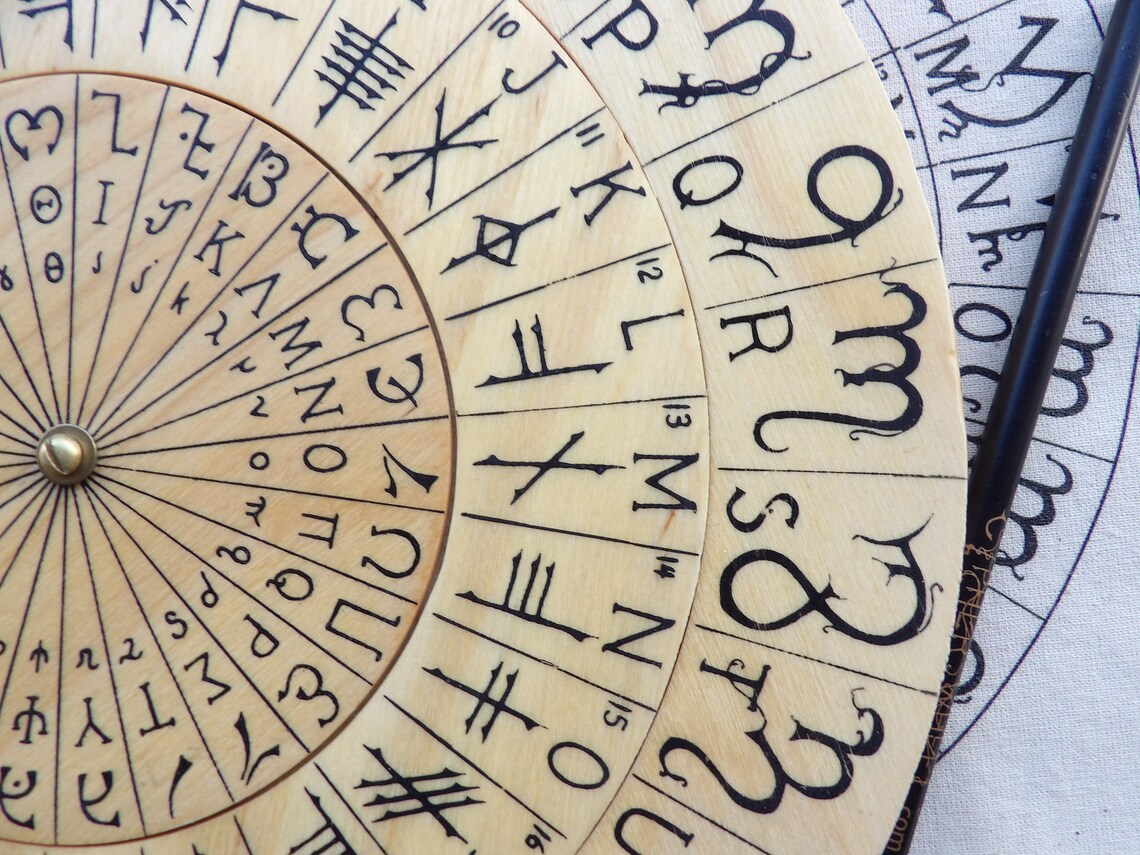 Cypher Wheel Cipher Wheel Wood Theban Ogham Enochian - Etsy