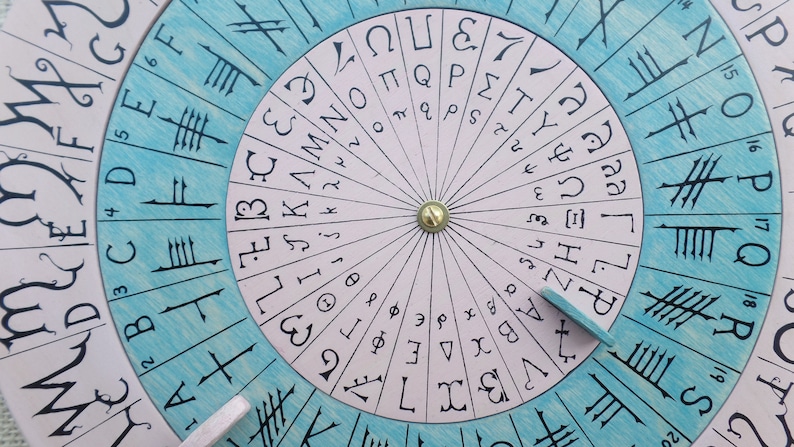 Cypher Wheel, Cipher Wheel, Wood, Theban, Ogham, Enochian, Rune Scripts ...