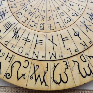 Cypher Wheel, Cipher Wheel, Wood, Theban, Ogham, Enochian, Rune Scripts ...
