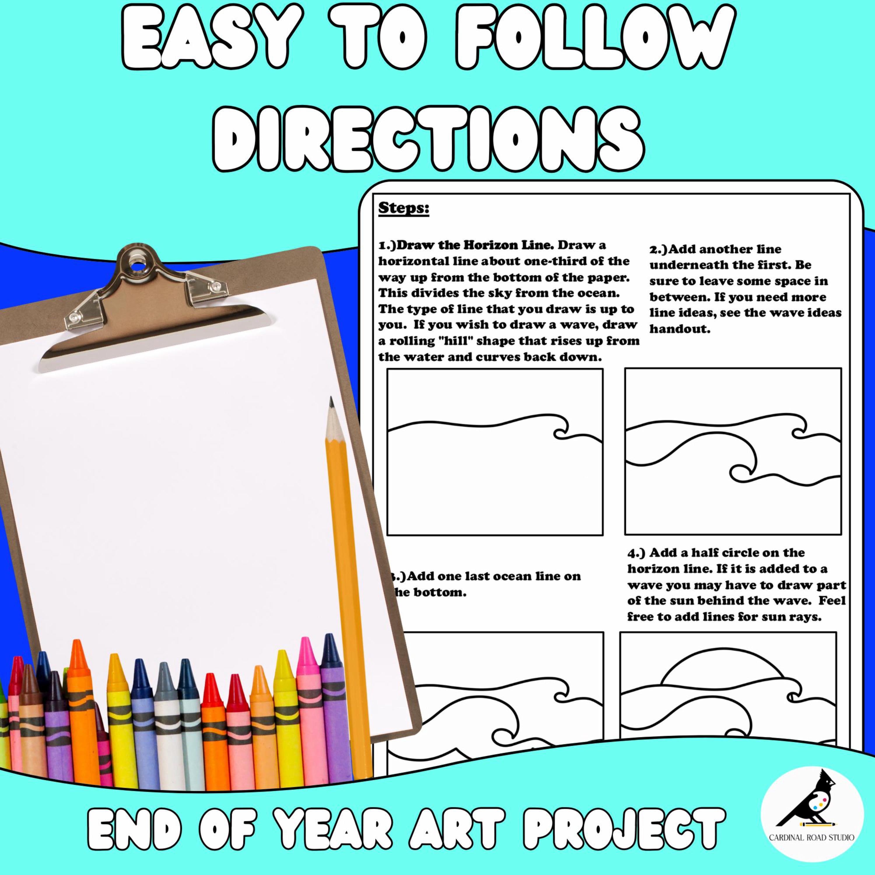 End of Year Art Project, Patterned Wave Sun Directed Drawing ...