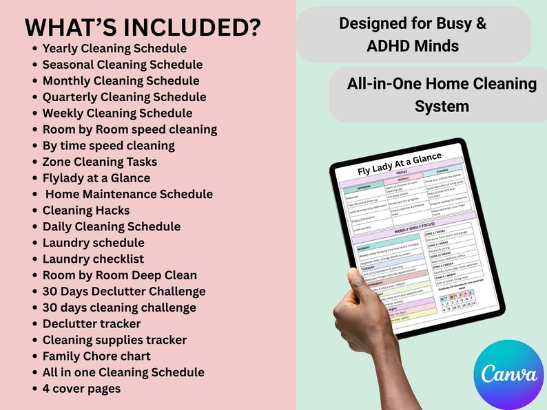 ADHD Cleaning Planner Bundle, Printable Organizer, Weekly, Monthly ...