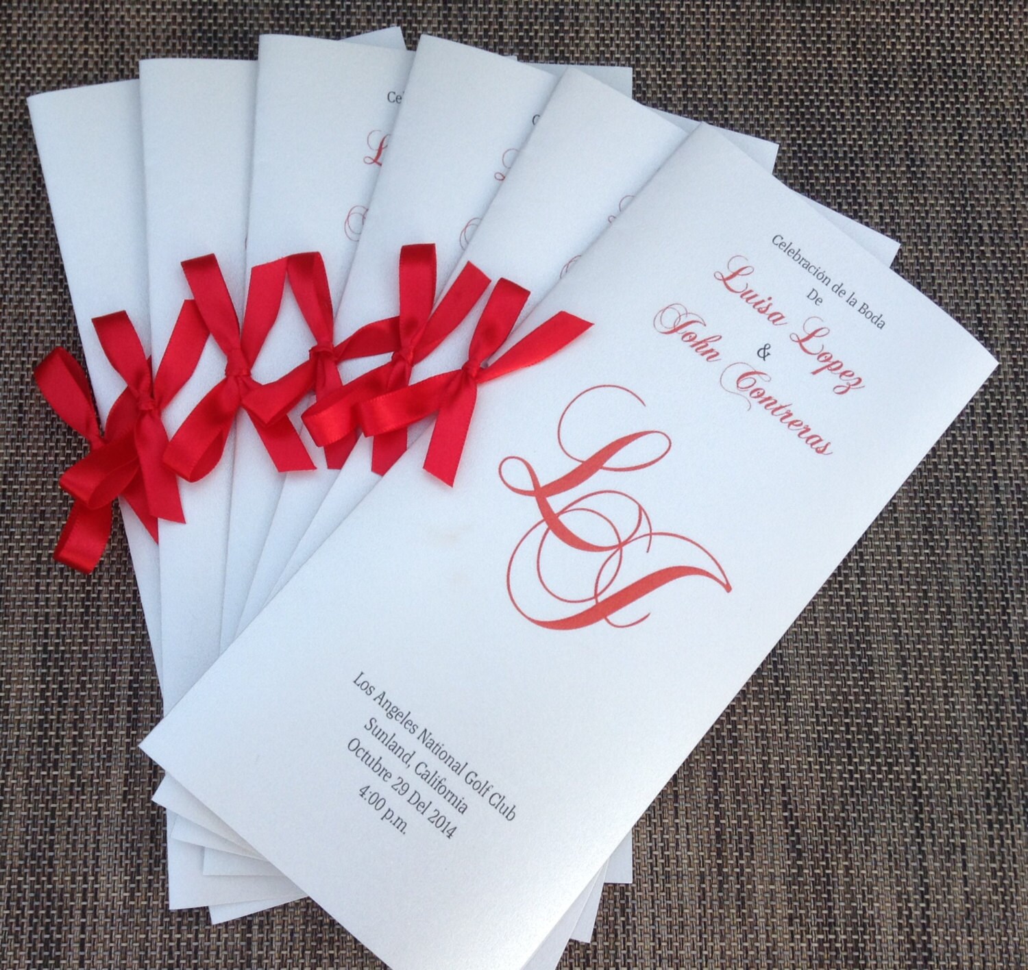 Metallic White and Red Bifold Wedding Program - Etsy