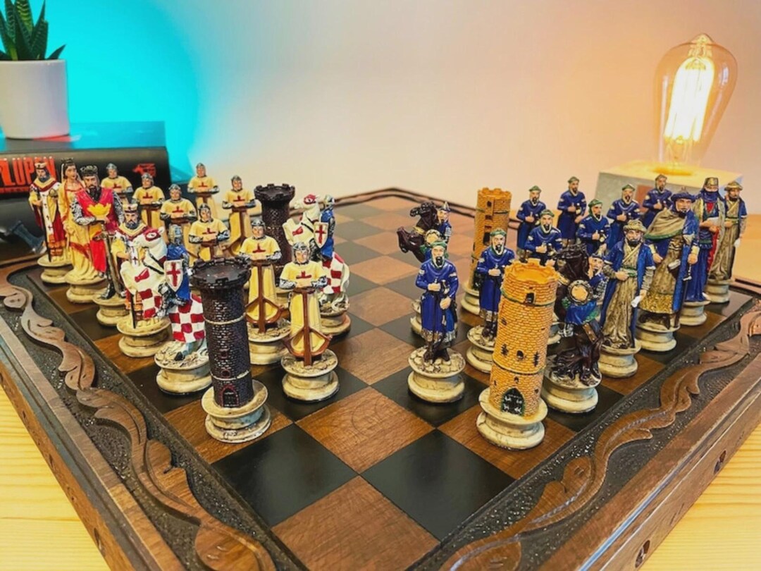 Crusaders Medieval Chess Set Handmade 14.2" Walnut Board - Etsy