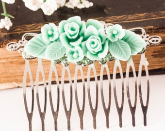 Mint green hair comb | Etsy