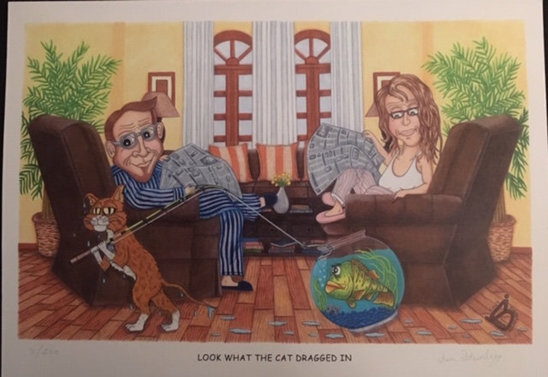 Cat Art Print, "look What the Cat Dragged In" Idiom, Kid Friendly Art ...