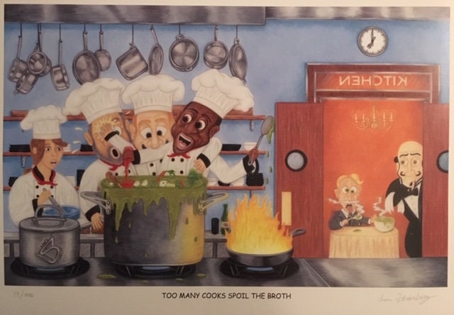 Kitchen Art Print, Too Many Cooks Spoil The Broth Idiom, Culinary Art ...
