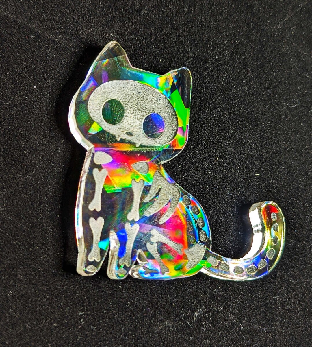 Holographic Sitting SKELETON CAT Etched Silicone Mold - 2.5 Inch - Holo ...