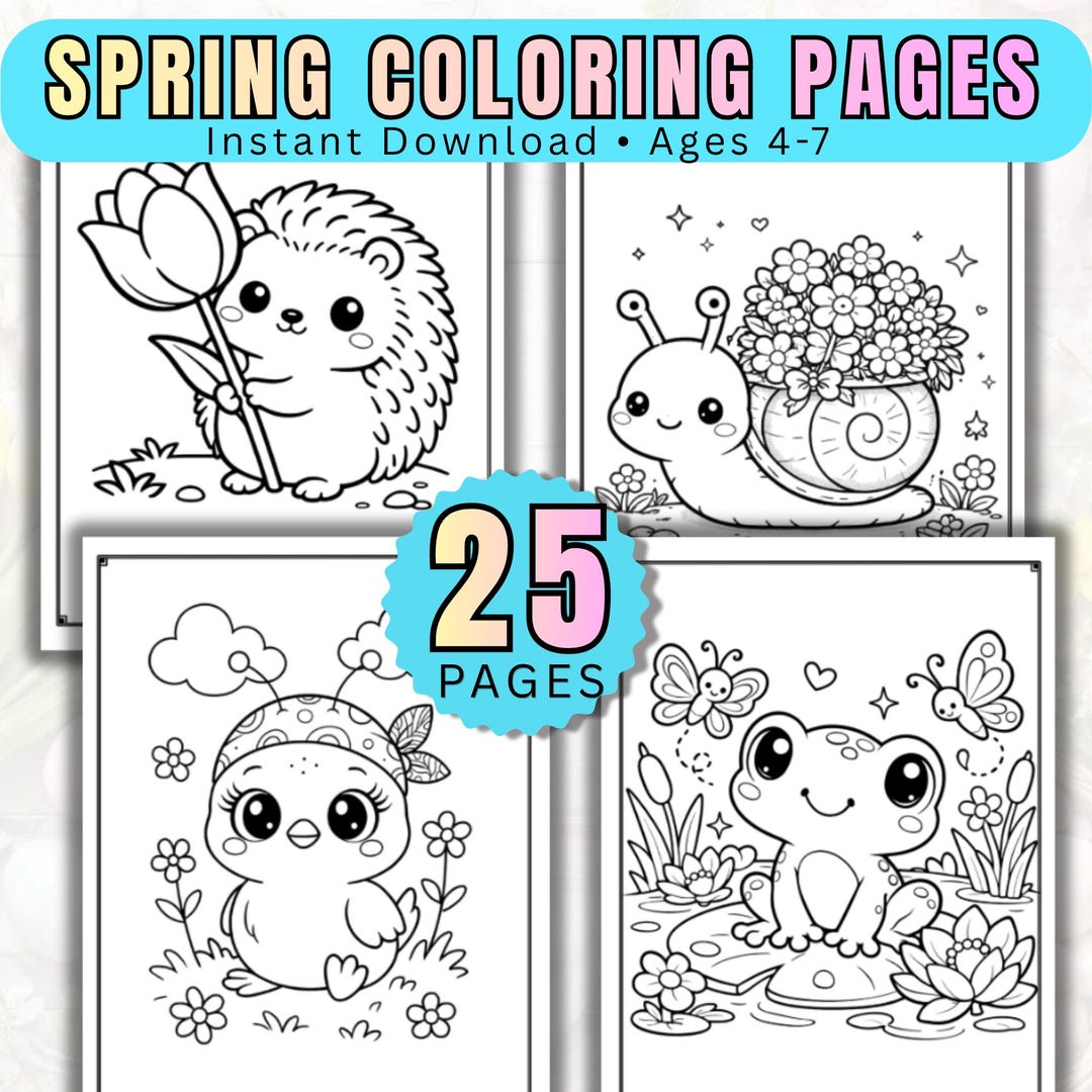 Kawaii Spring Coloring Pages, Spring Coloring Book, Spring Coloring ...